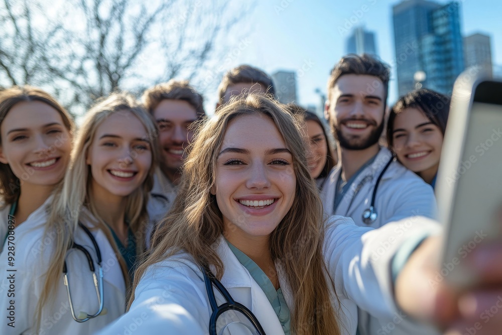 Dont forget to add the title Dr to our names. Shot of a group of ...