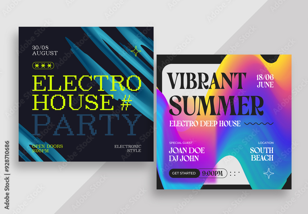 Music Event Social Media Post Layout with Gradient Shapes Stock ...