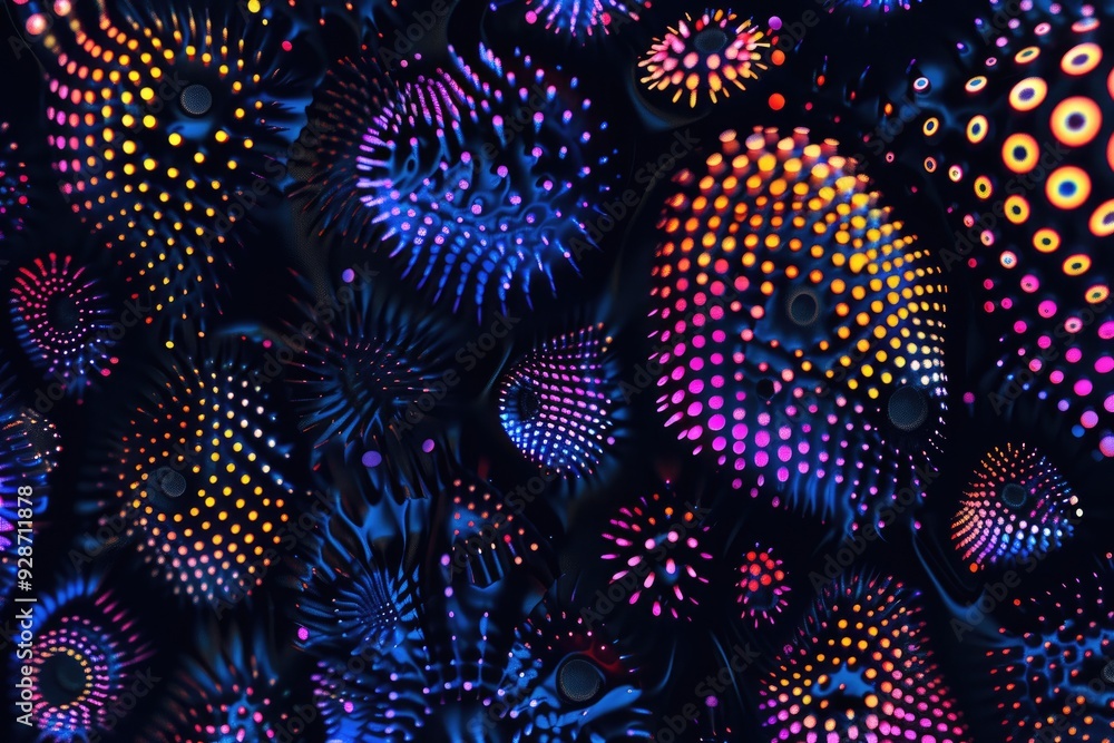 The picture of the neon coral in the deep sea while glowing in the ...