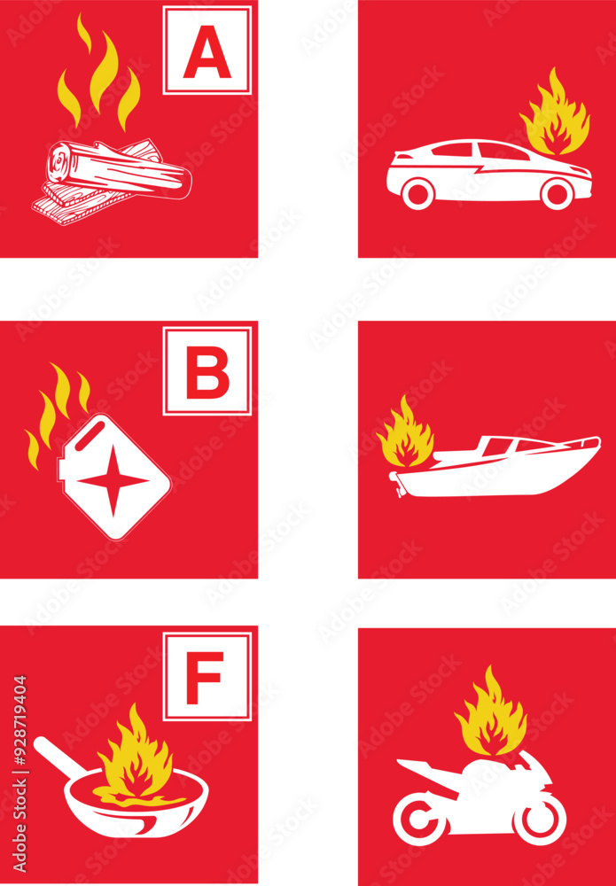 Fire extinguisher label vector set isolated. Flammable combustible ...
