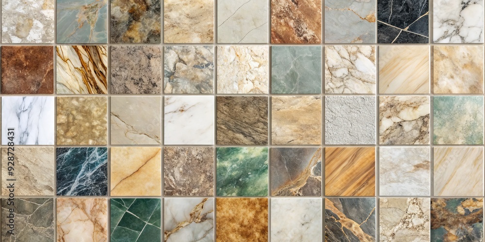 A Collage of Various Marble Tiles, Composed of 4x6 Squares, Featuring a ...