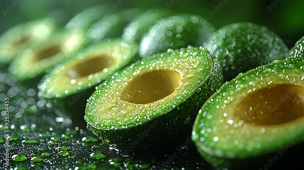 UHD macro view of several avocados, highlighting their fresh, realistic ...
