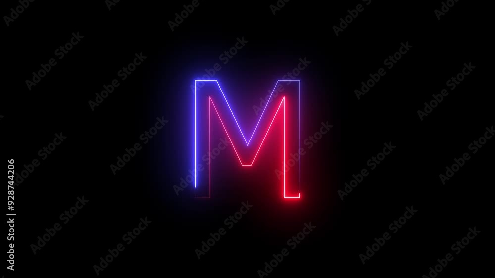two color alphabet, black background Neon Letter M Animation on Black ...