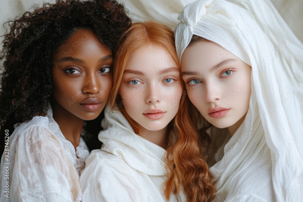 multinational different women beauties, African, Asian, European, Arab ...
