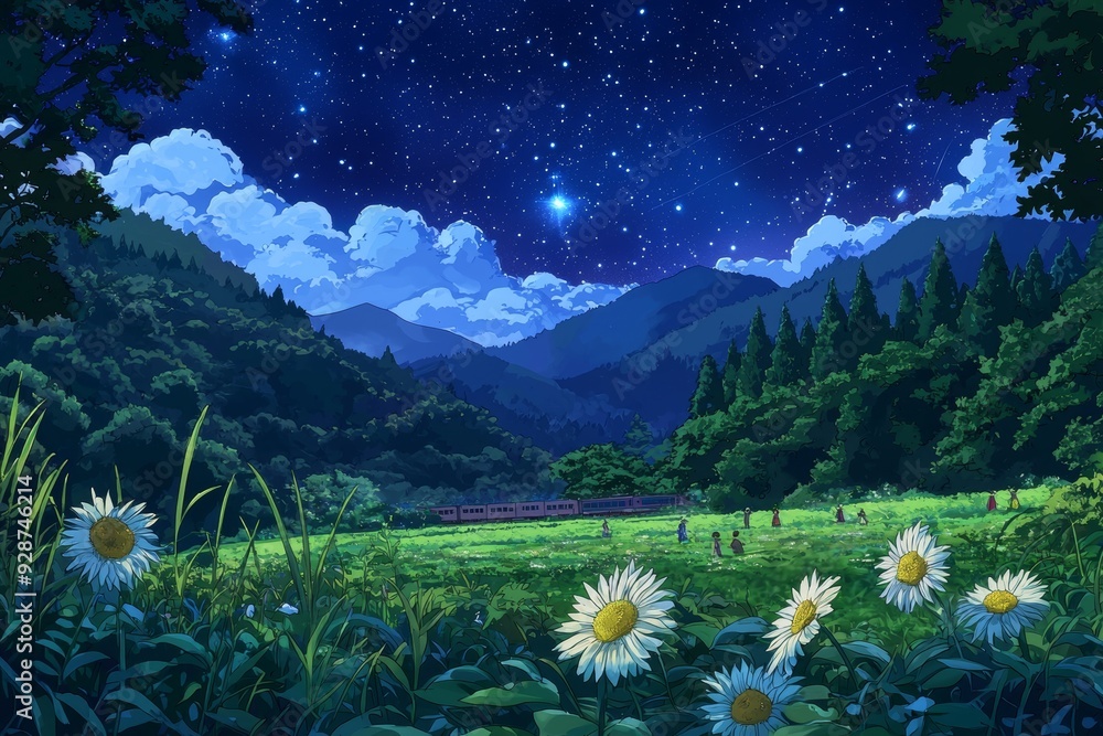 In this concept art, we see a train travel through space, illustrations ...