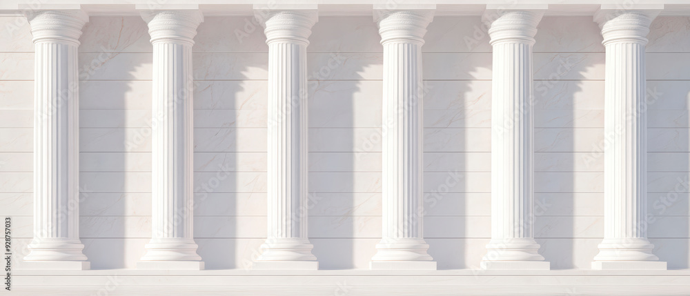 a row of white classical columns against a light-colored marble wall ...