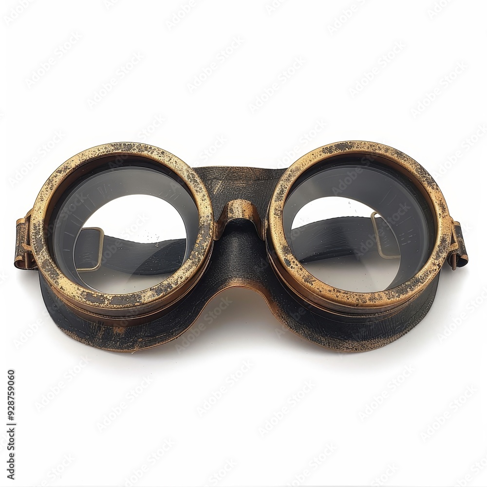Vintage steampunk goggles with round lenses and an aged brass finish ...