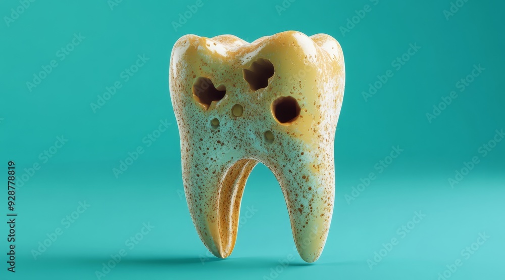This detailed 3D model of a decayed tooth serves to visually represent ...