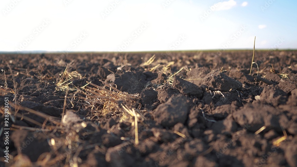 combines plowed field. modern farming and irrigation business concept ...