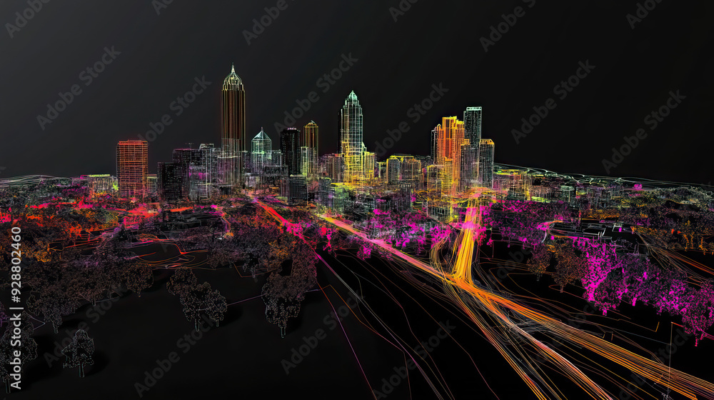 Technical aerial visual, 3D LiDAR GIS aerial map satellite scan model ...