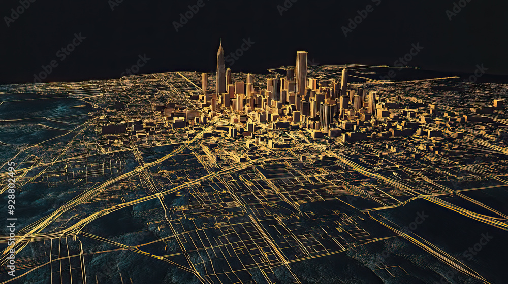 Technical aerial visual, 3D LiDAR GIS aerial map satellite scan model ...