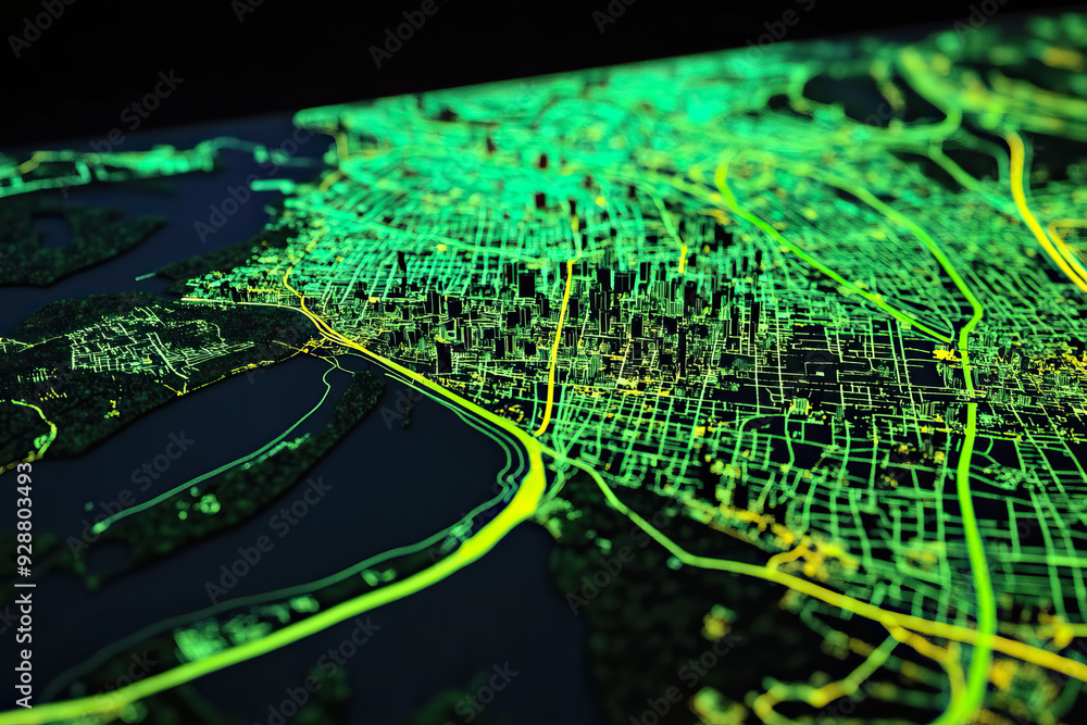 Technical aerial visual, 3D LiDAR GIS aerial map satellite scan model ...