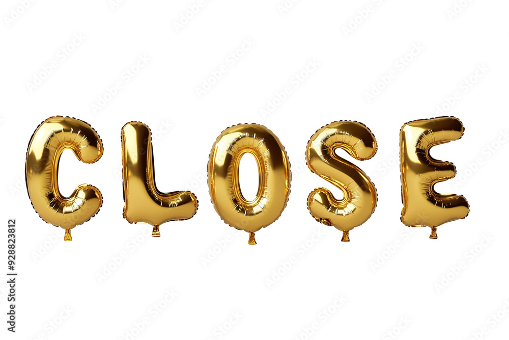 Close Word Like of Gold foil balloons forming on plain white ...