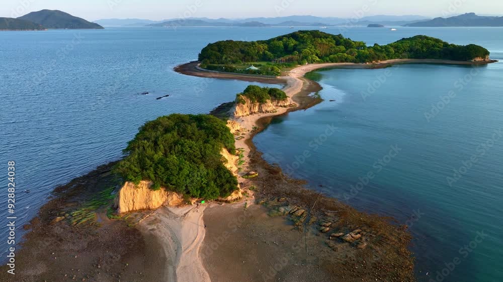 travel in Seto Inland Sea in Japan, scenic coast of Japan, seaside ...