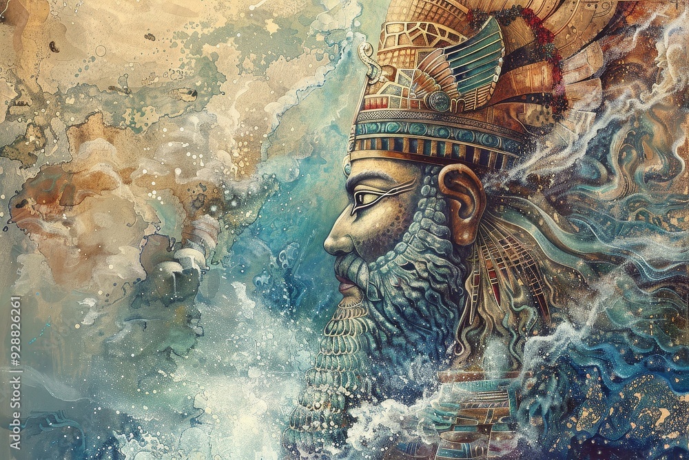 Sumerian God Enki: Symbol of Wisdom and Water Stock Illustration | Adobe Stock