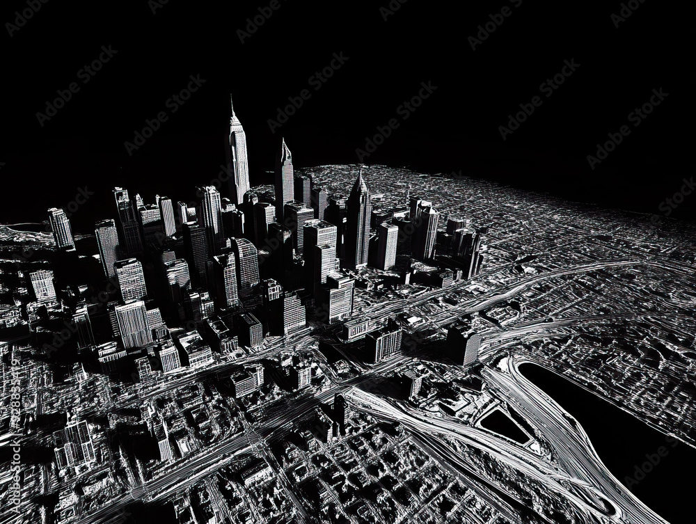 Technical aerial visual, 3D LiDAR GIS aerial map satellite scan model ...