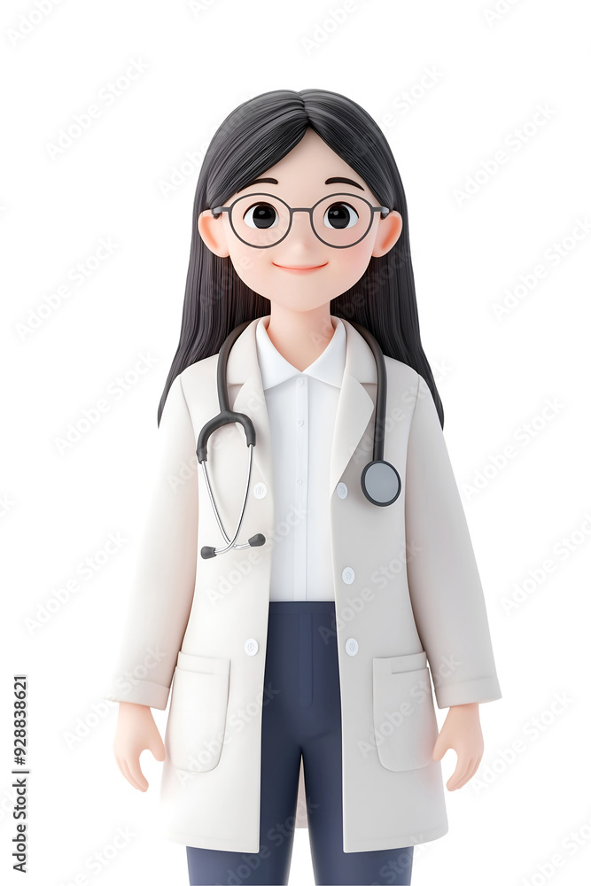 3D Cartoon Female Doctor Character with Glasses and Stethoscope Stock ...