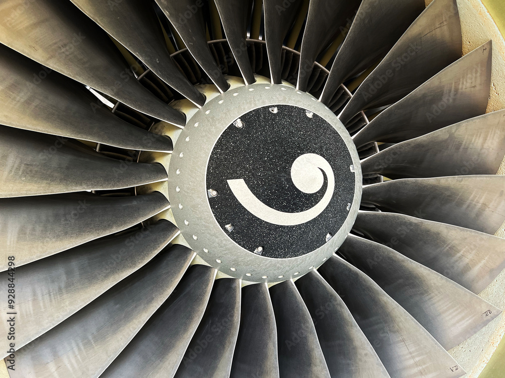Boeing 737 CFM56 Aircraft Jet Engine Fan Blades and Spinner Stock Photo ...
