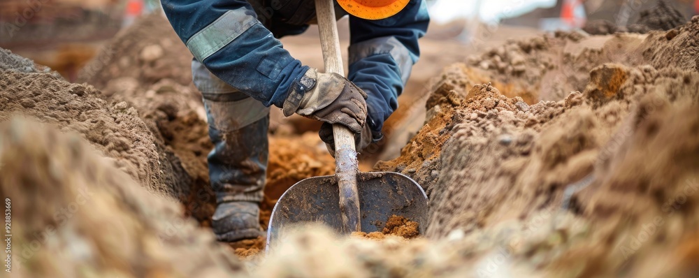shovel being used to dig into the earth, capturing the essence of labor ...