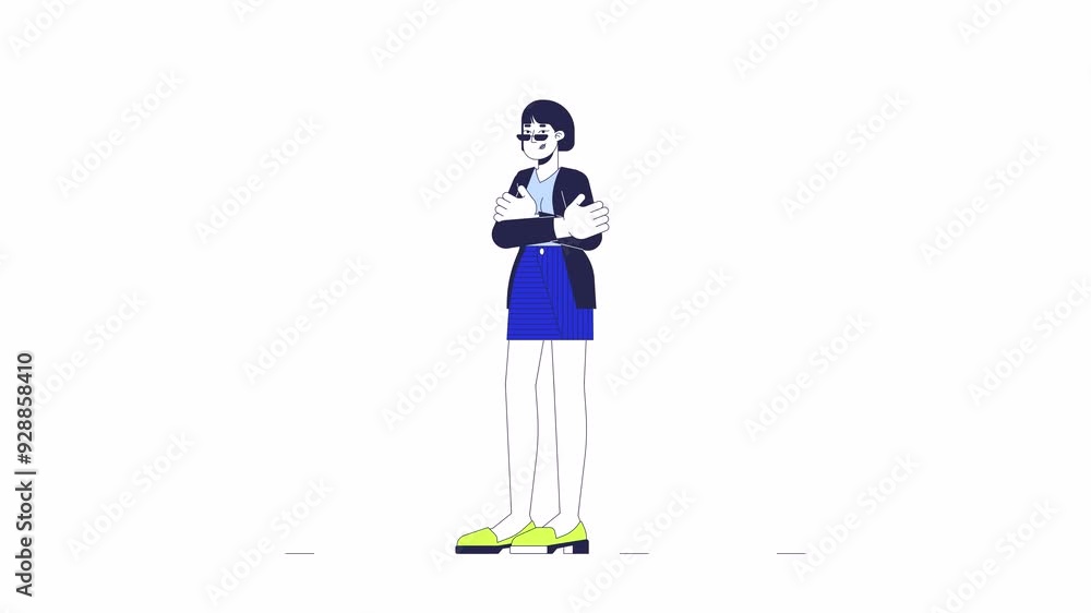 Leadership boss korean woman in office clothes line 2D character ...