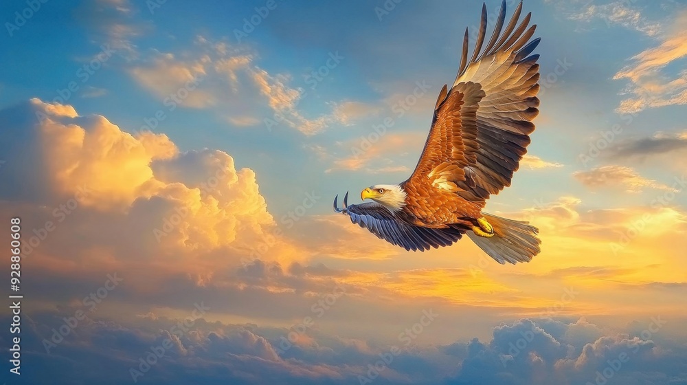 Majestic Eagle Soaring in the Sky. A powerful eagle soaring high in the ...