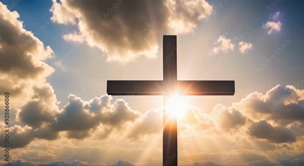Christian Cross Symbol Against an Infinite Sky with Clouds and Radiant ...
