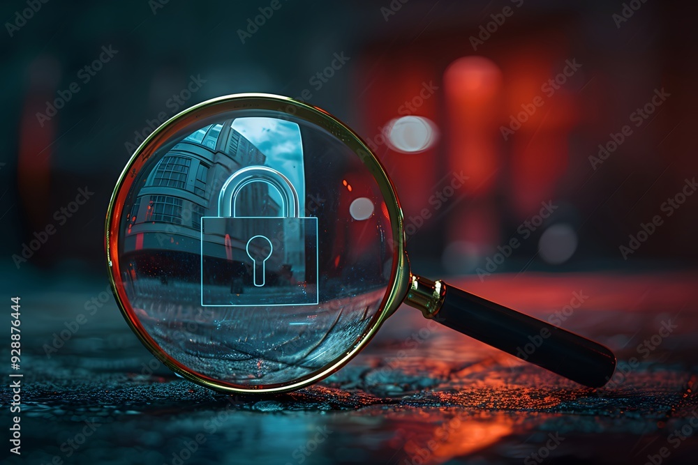 Exploring Security: A Magnifying Glass Revealing a Lock Symbol in a ...