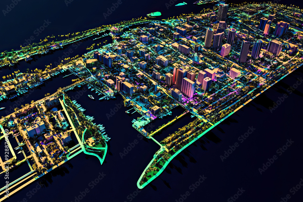 Technical aerial visual, 3D LiDAR GIS aerial map satellite scan model ...
