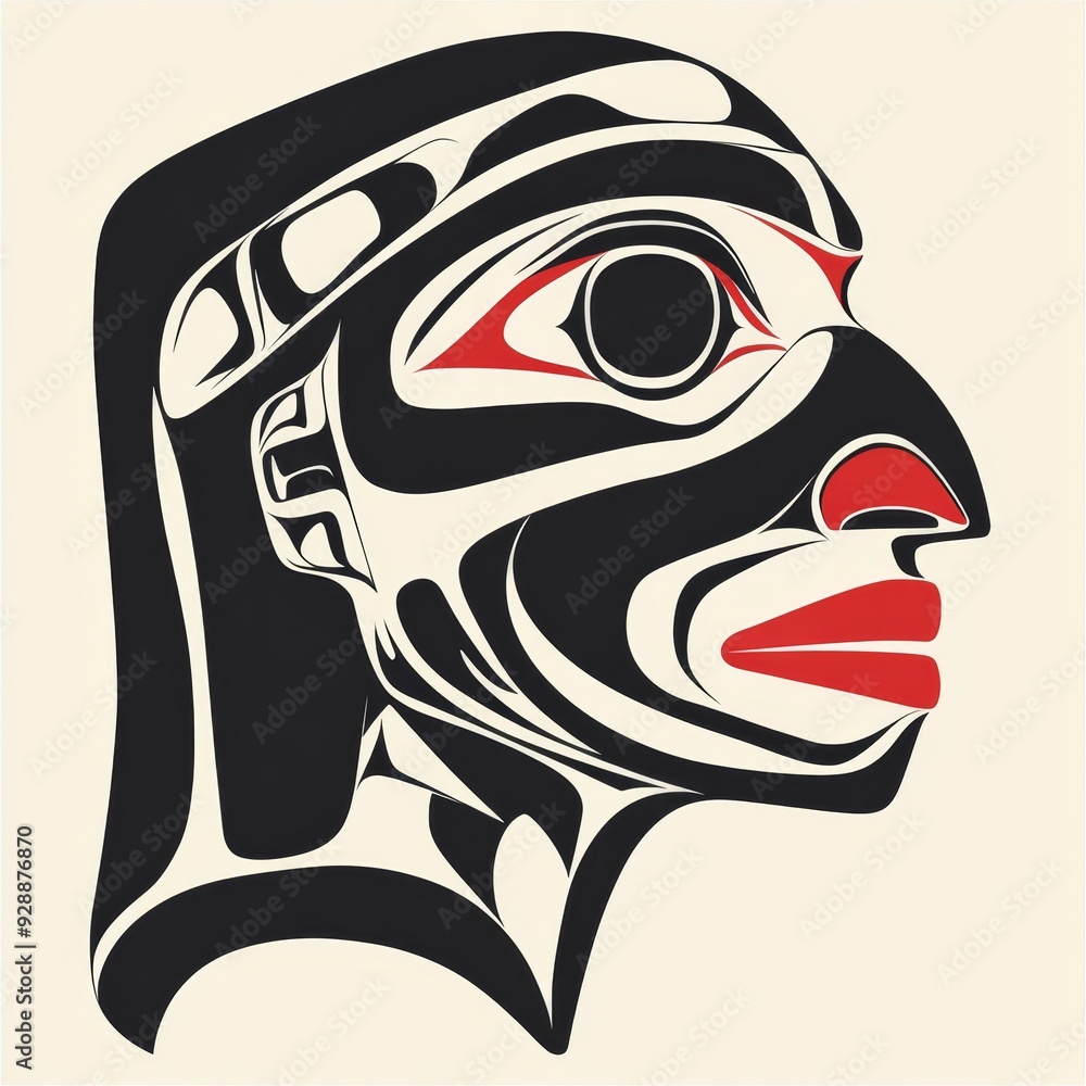 Stylized Inuit Haida Face: Traditional Pacific Northwest Art in Black ...