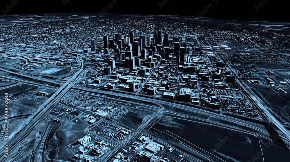 Technical aerial visual, 3D LiDAR GIS aerial map satellite scan model ...