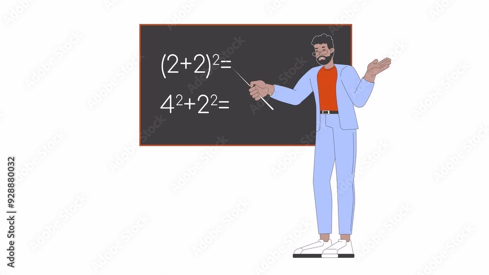 African american male math teacher line 2D character animation ...