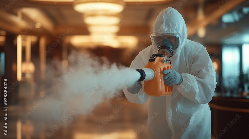 Professional fumigation team members are on duty, wearing full ...