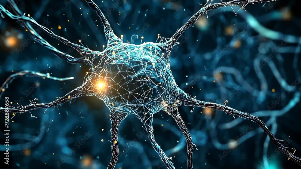 Exploring the intricate structure of a neuron with glowing connections ...