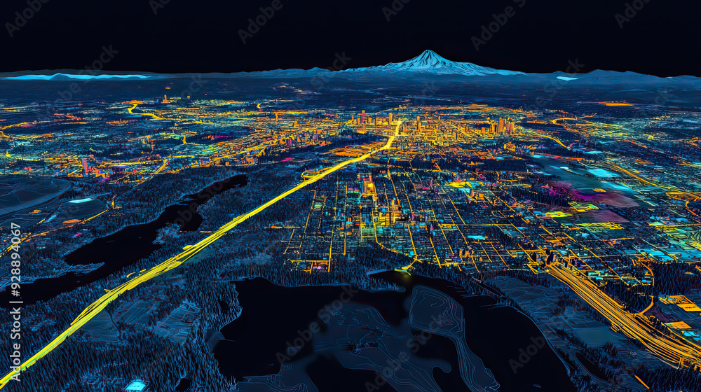 Technical aerial visual, 3D LiDAR GIS aerial map satellite scan model ...