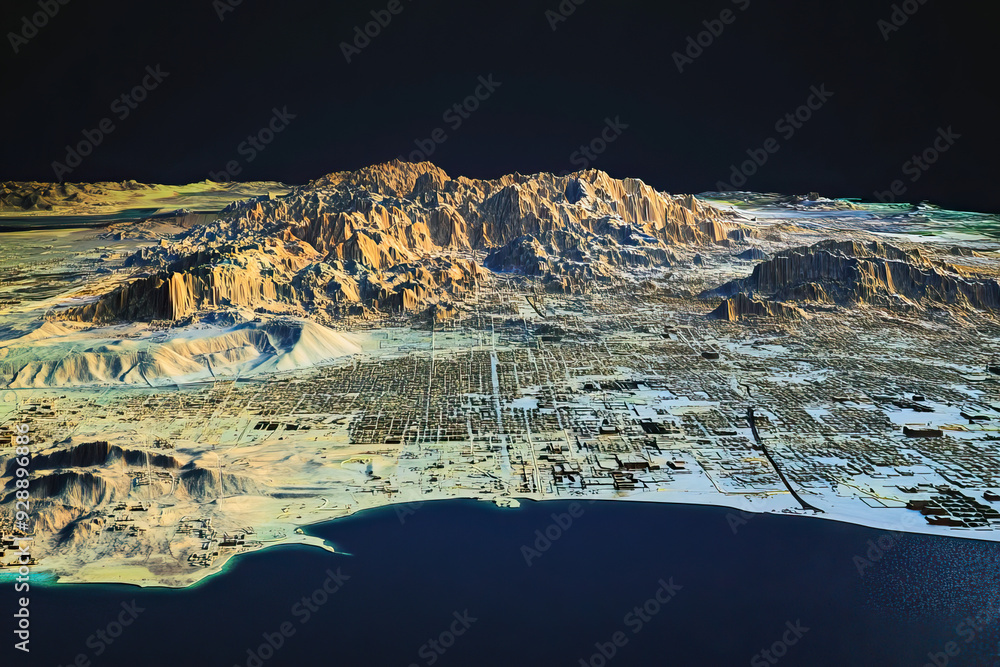 Technical aerial visual, 3D LiDAR GIS aerial map satellite scan model ...