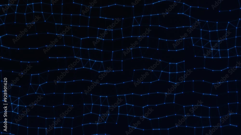 High tech mesh in 4k, blue digital lines and dots, moving background in ...