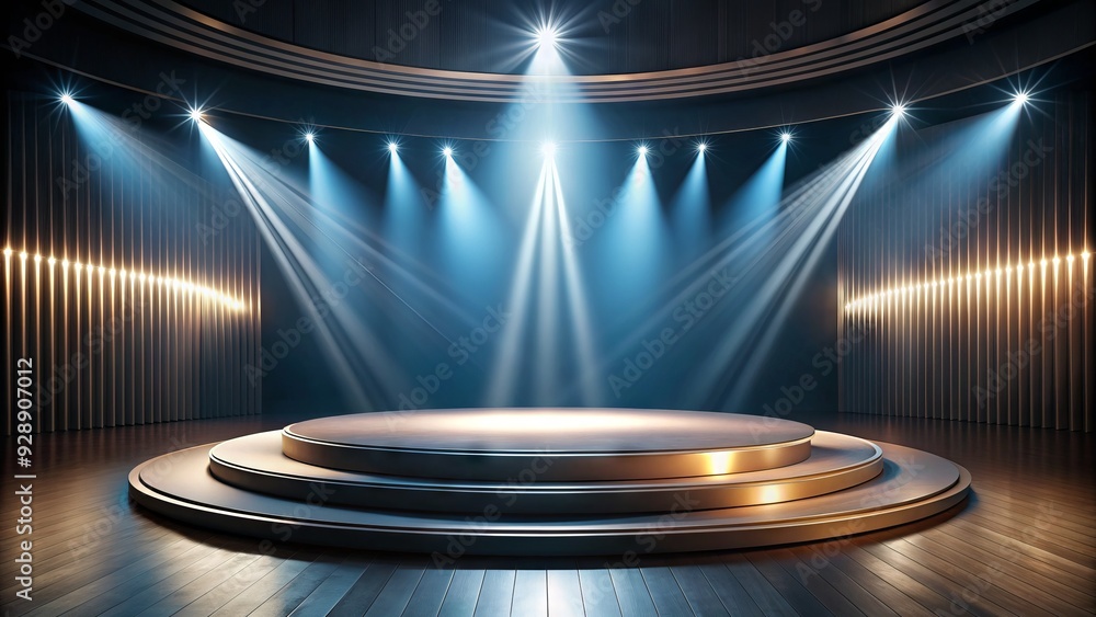 Dramatic spotlight shines down on a sleek, modern circular stage ...