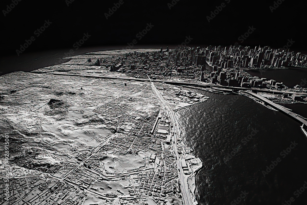 Technical aerial visual, 3D LiDAR GIS aerial map satellite scan model ...