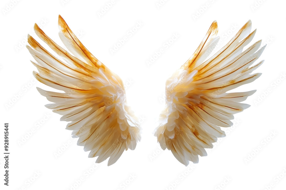 Beautiful white and amber angel wings isolated on a transparent ...