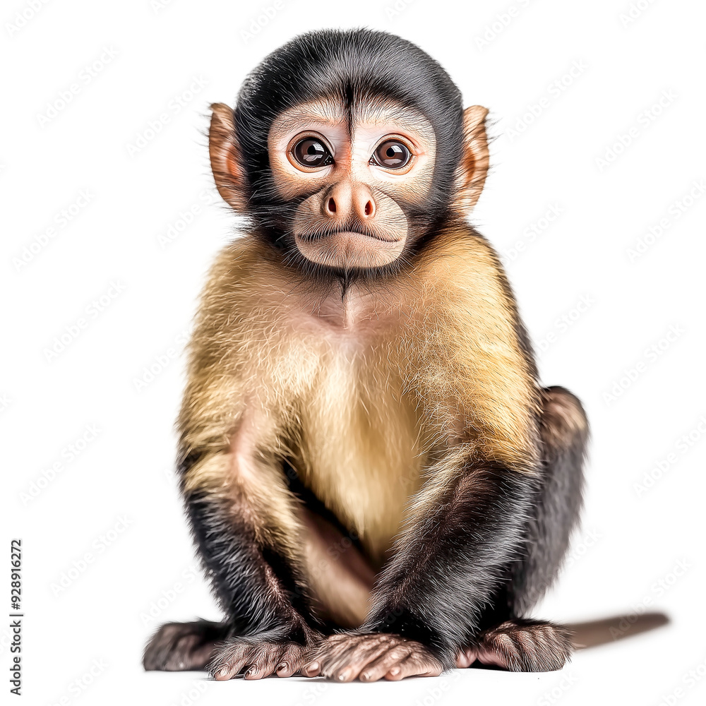 Capuchin monkey sitting isolated on transparent background as PNG ...