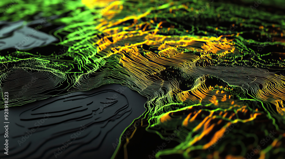 Technical aerial visual, 3D LiDAR GIS aerial map satellite scan model ...