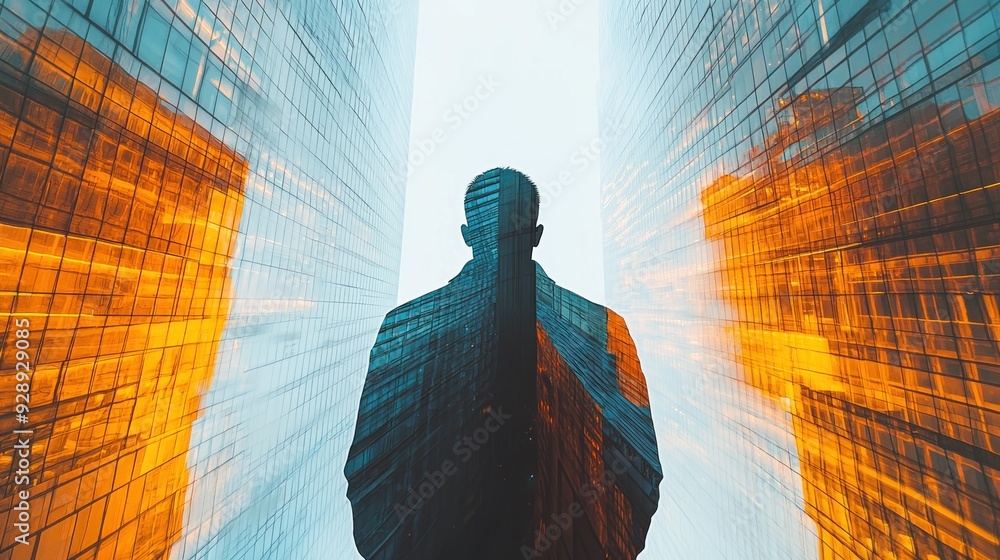 Conceptual photography of a human blending into a cityscape. The person ...