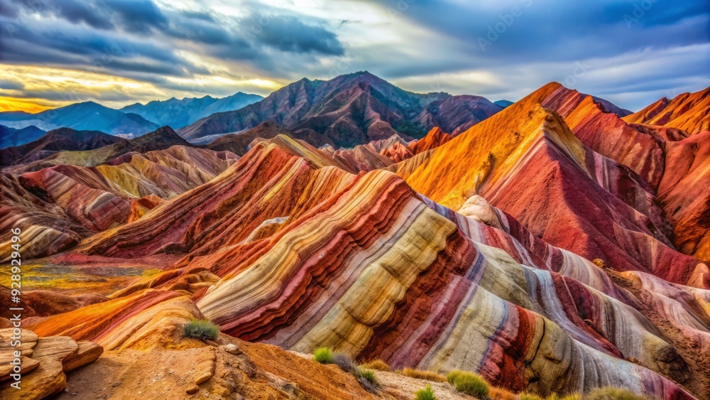 Folded and fractured metamorphic rock formation displaying vibrant ...