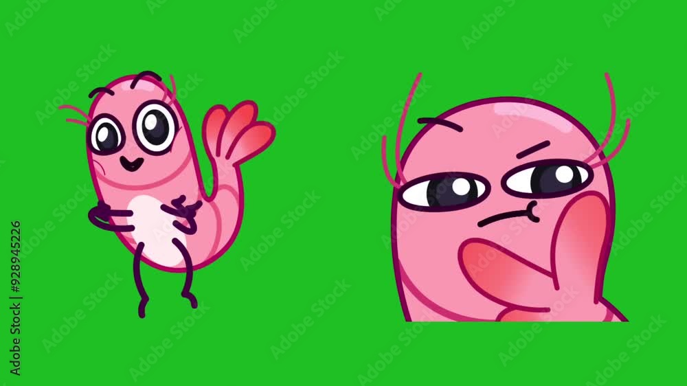 Shrimp spoiling himself sticker and shrimp thinking sticker on green ...