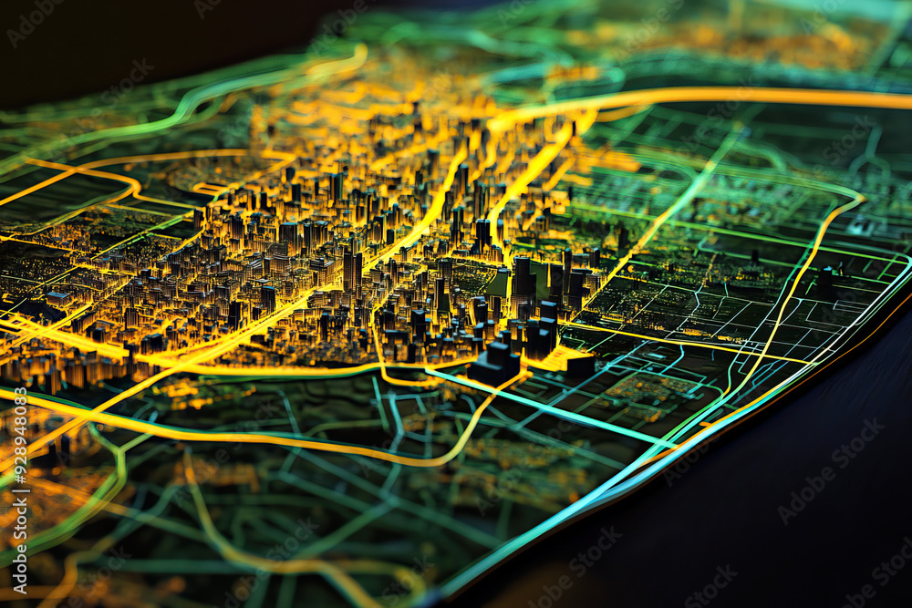 Technical aerial visual, 3D LiDAR GIS aerial map satellite scan model ...