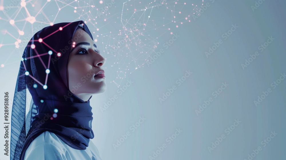 side profile portrait of an Arabian middle eastern female with a tech ...