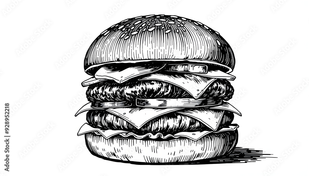 Hamburger burger sandwich color sketch engraving PNG illustration ...