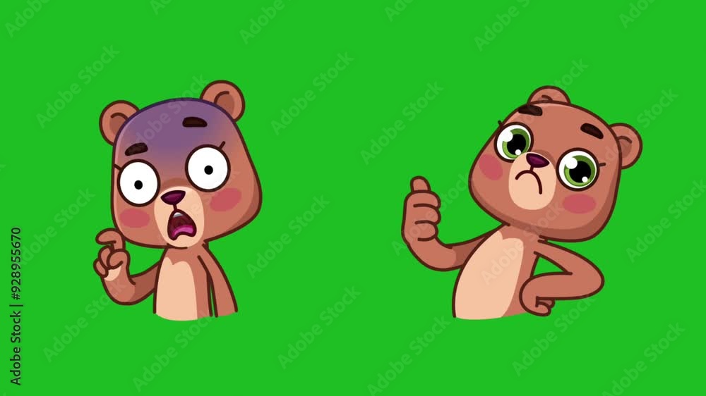 Surprised and scared bear cartoon character and sticker and bear ...