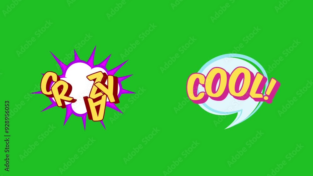 Funny cartoon character and sticker of the word "CRAZY" and the word ...