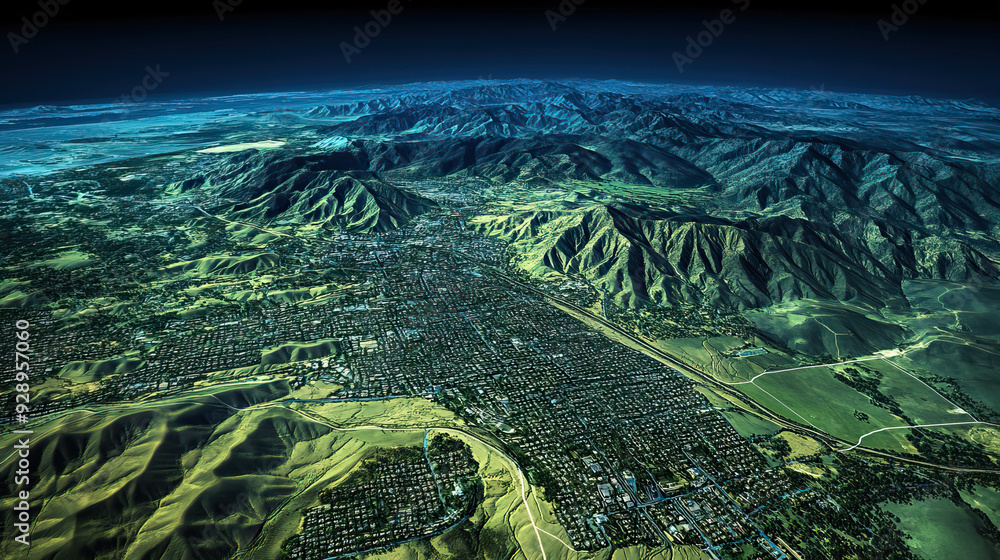 Technical aerial visual, 3D LiDAR GIS aerial map satellite scan model ...